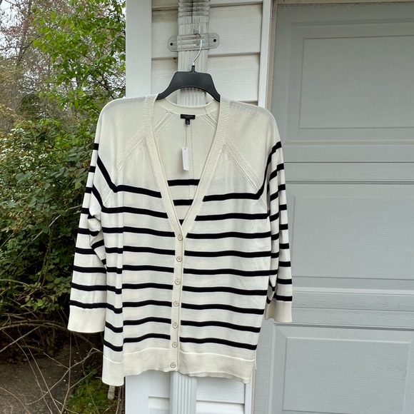 Talbots | Sweaters | Nwt Talbots Pretty Cream Black Striped Vneck ...